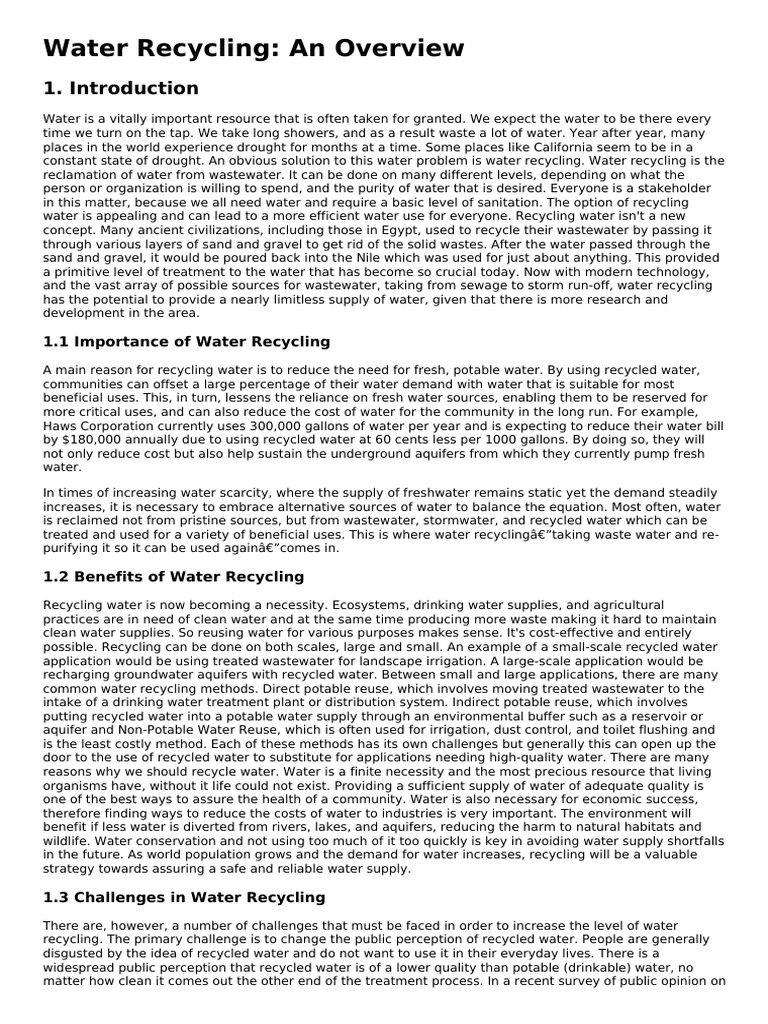 Water Recycling - An Overview | PDF | Reclaimed Water | Water