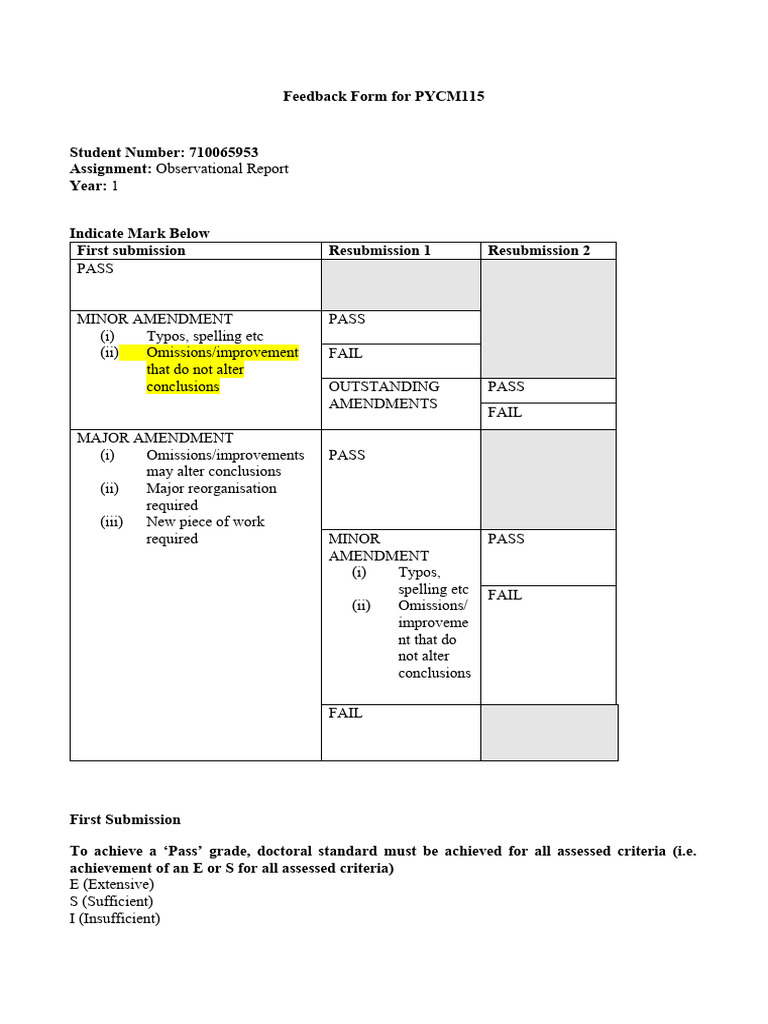 PYCM115 Observational Report Mark Sheet | PDF | Experience | Critical ...