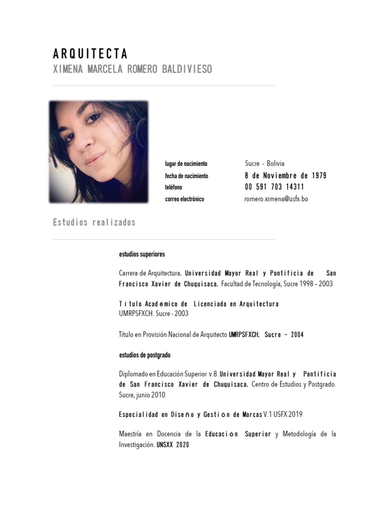 CV Ximena Romero | PDF | Bolivia | Universidad