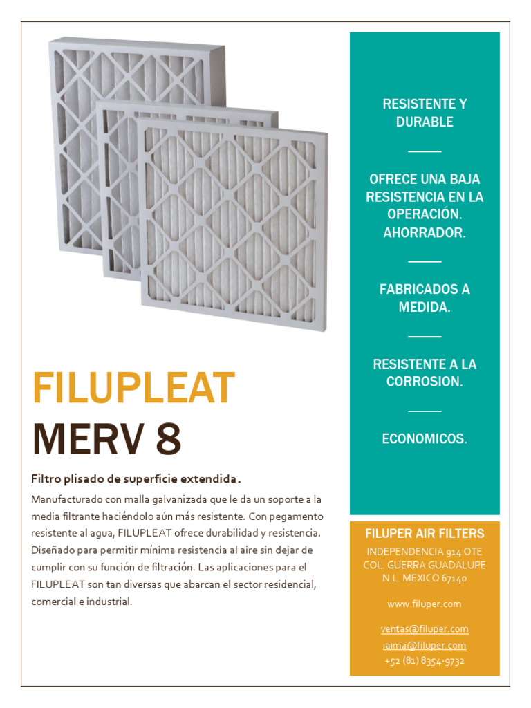 Filtro Plisado MERV 8 Resistente y Económico | PDF | Filtración