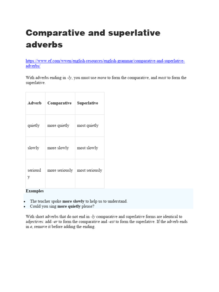 Comparative & Superlative Adverbs Guide | PDF | Language Arts ...