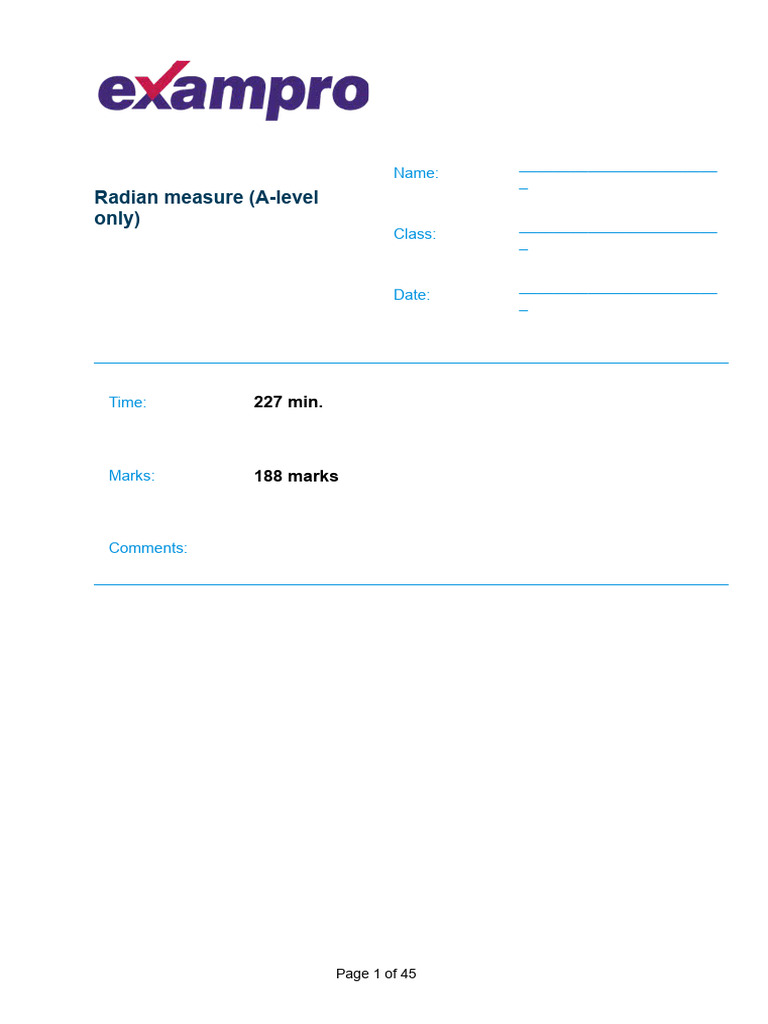A-Level Radians Practice Questions | PDF | Trigonometric Functions | Area
