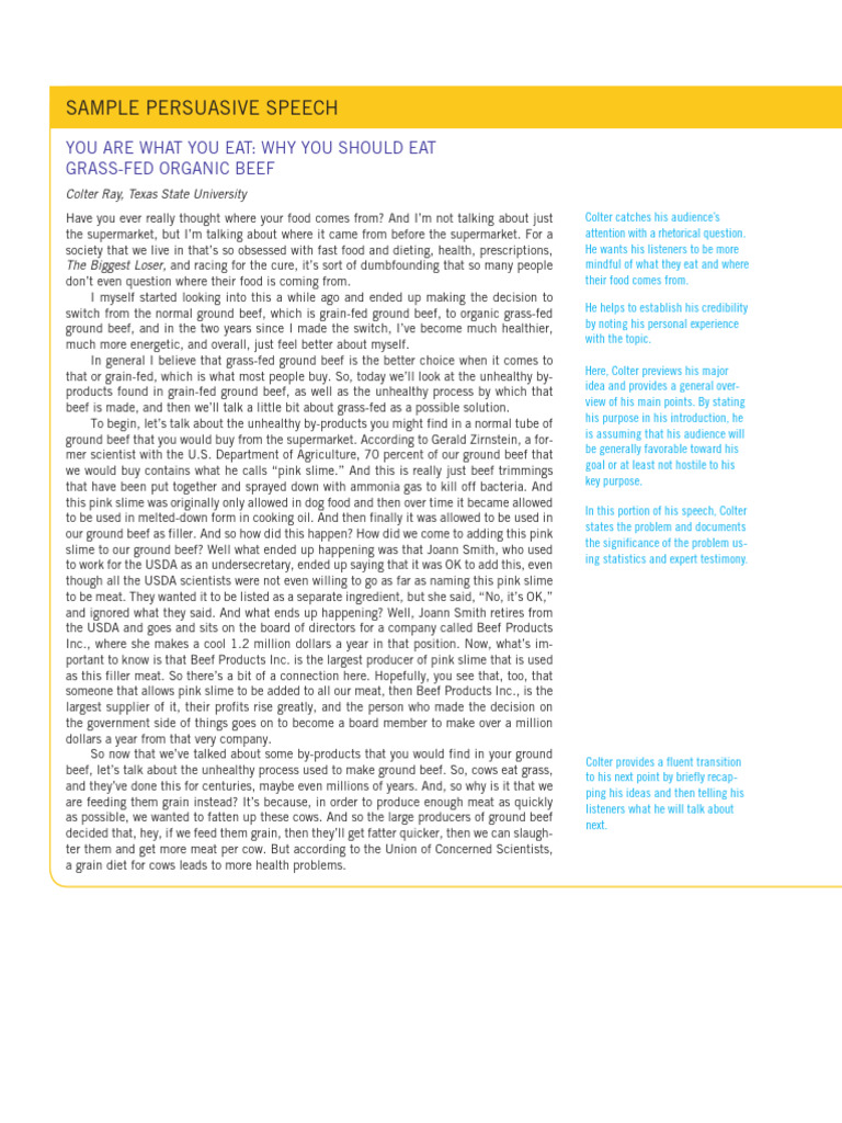 Persuasive Speech - You Are What You Eat - Grass-Fed Beef - Colter Ray ...