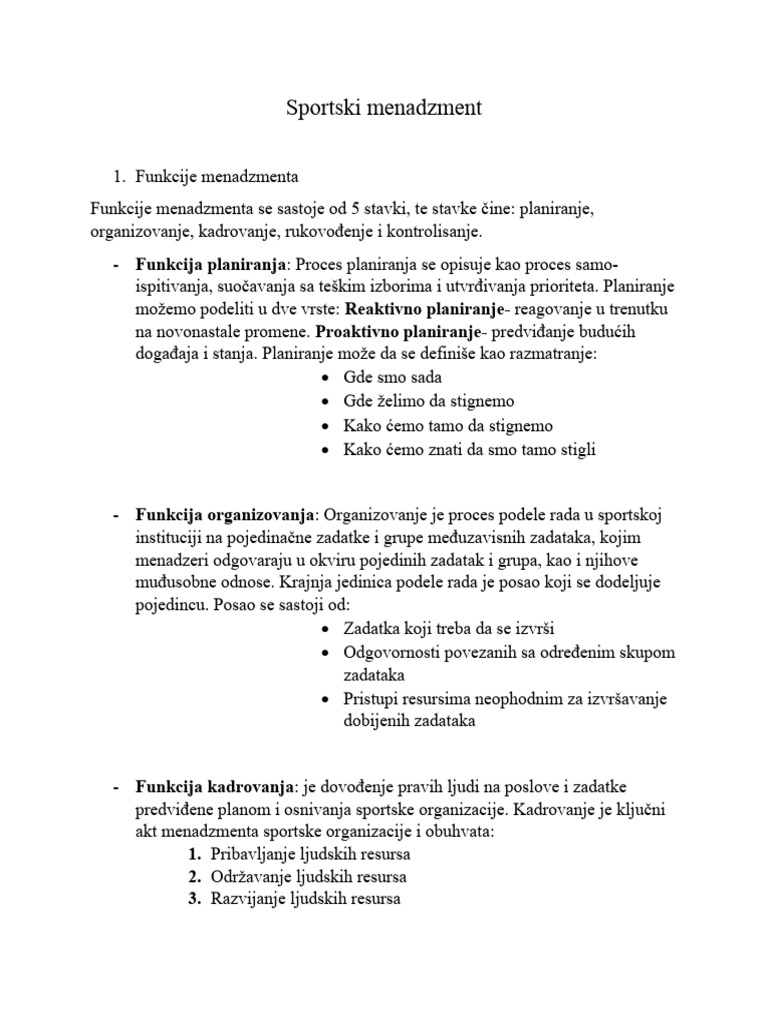 Sportski Menadzment - Ispit | PDF