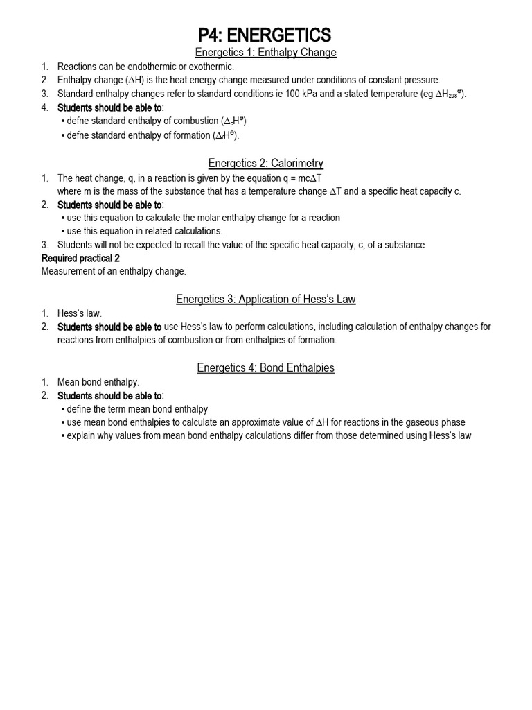 P4 Energetics | PDF | Chemical Reactions | Enthalpy