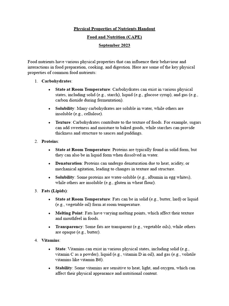 Physical Properties of Food Nutrients | PDF | Foods | Carbohydrates