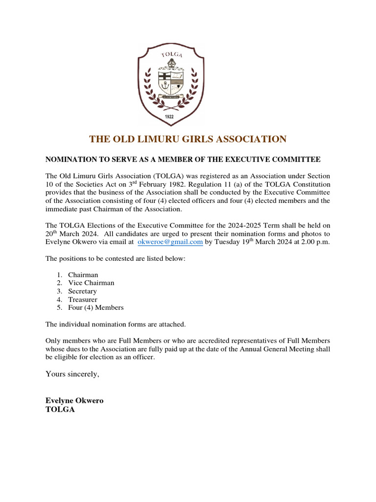 TOLGA AGM - Nomination Forms | PDF | Government