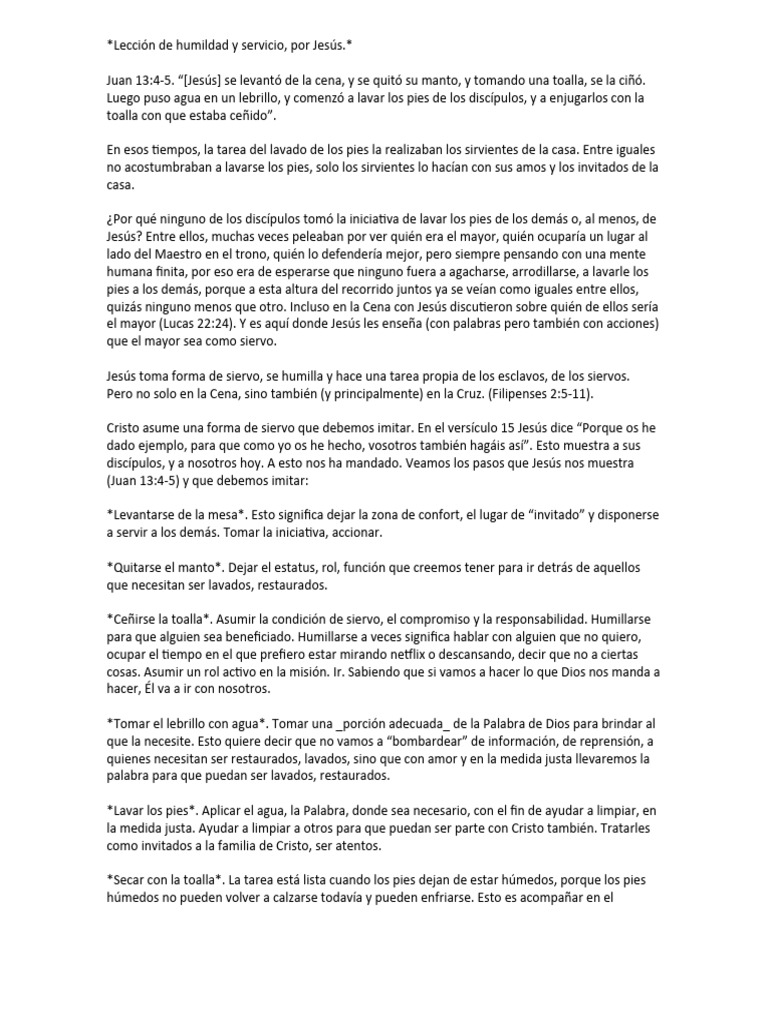 Humildad y Servicio: Ejemplo de Jesús | PDF | Cristo (título) | Jesús