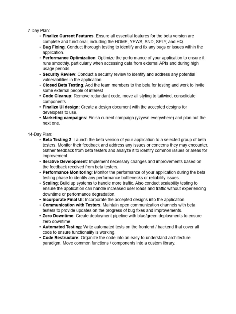 7 14 Day Plan | PDF | Software Testing | Software Release Life Cycle