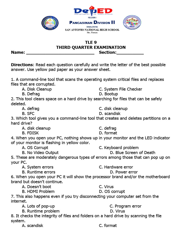 TLE 9 3rd Quarter Exam | PDF | Microsoft Windows | Computer File