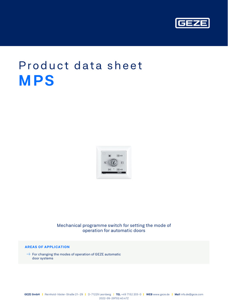 GEZE Produktdatenblatt EN 697800094587 | PDF | Switch | Electricity
