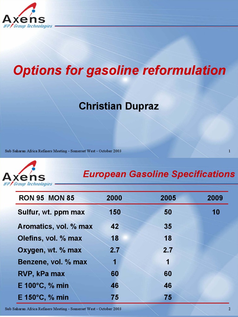 Options For Gasoline Reformulation | PDF | Benzene | Gasoline