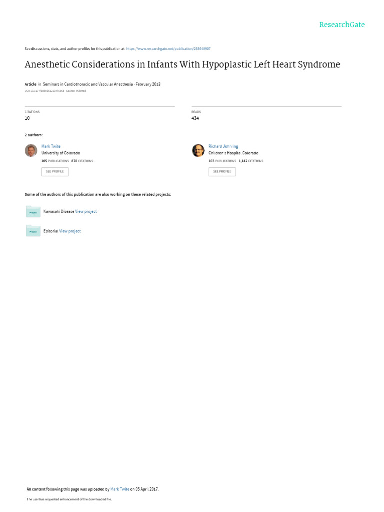 Anesthetic Considerations HLHSSCVA2013 | PDF | Fetus | Heart
