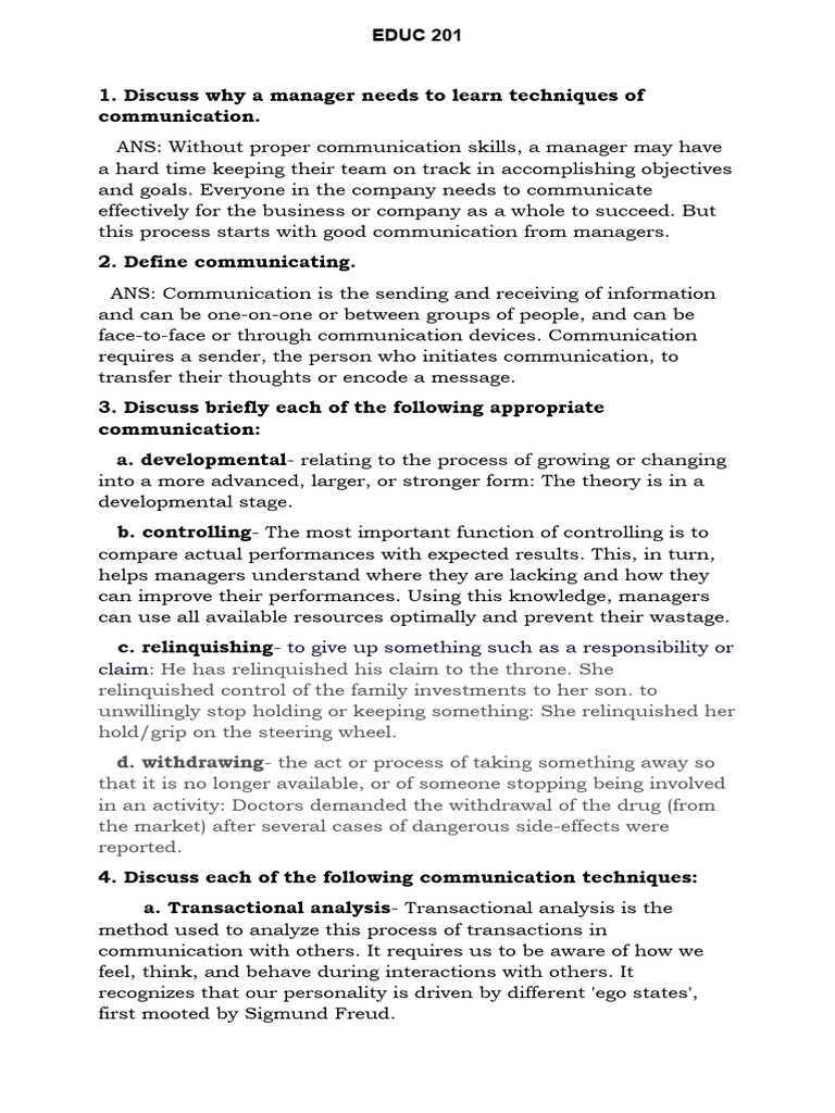 Educ 201 | PDF | Leadership | Communication