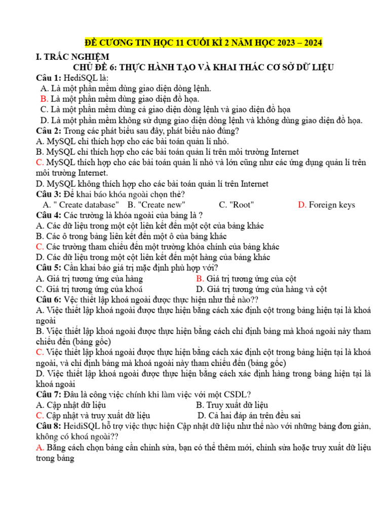 Ôn tập CK2 - Tin11 | PDF