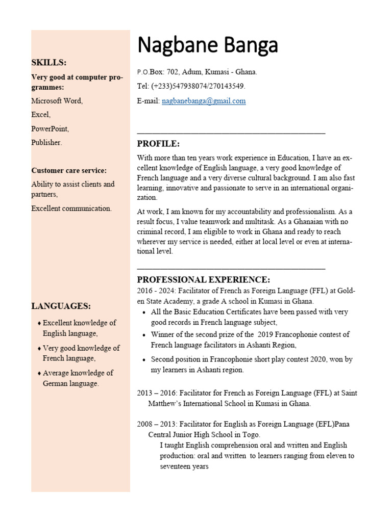 My Cv | PDF | Ghana | Behavior Modification