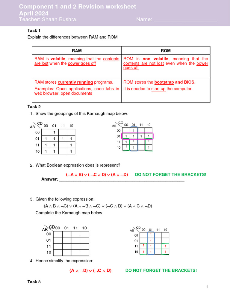 Comp 1 and 2 Revision Worksheet ANSWERS | PDF | Peer To Peer | Network Packet