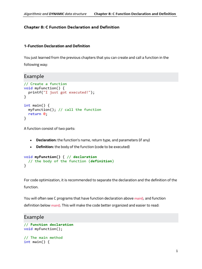 Chap8 C Function Feclaration and Definition | PDF | Parameter (Computer Programming) | Software ...