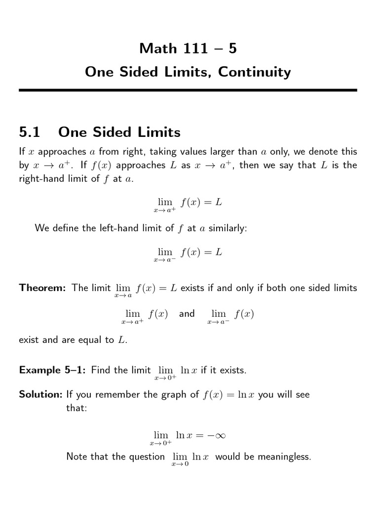 Math 111 - 5 One Sided Limits, Continuity | PDF | Function (Mathematics) | Functions And Mappings