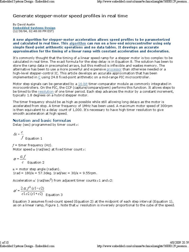 Stepper Motor Linear Acceleration | PDF | Pic Microcontroller | Equations
