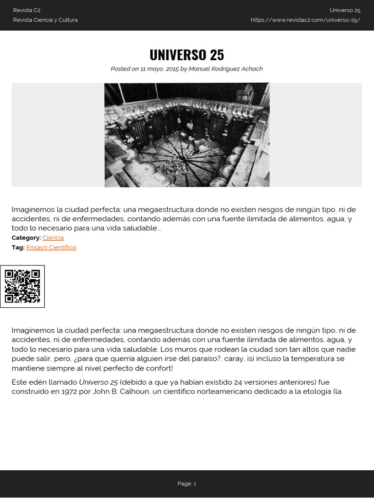 Universo 25 | Descargar gratis PDF | Comportamiento | Humano