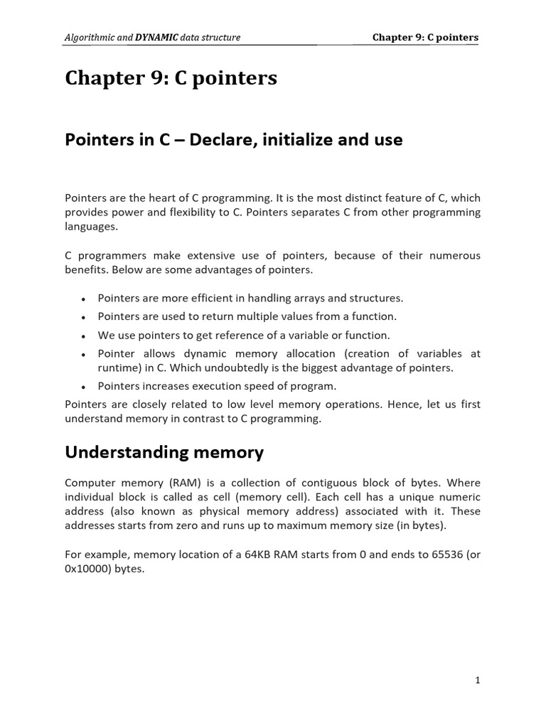 ASD Course - Chap9 - Pointers Declare, Initialize and Use | PDF | Pointer (Computer Programming ...