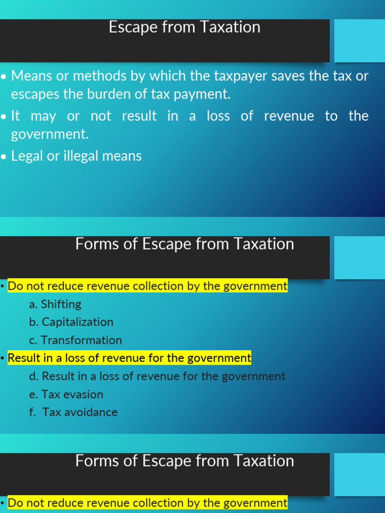 Lesson 3 MGT207 Escape From Taxation Prepared by SKM (Additional) | PDF ...
