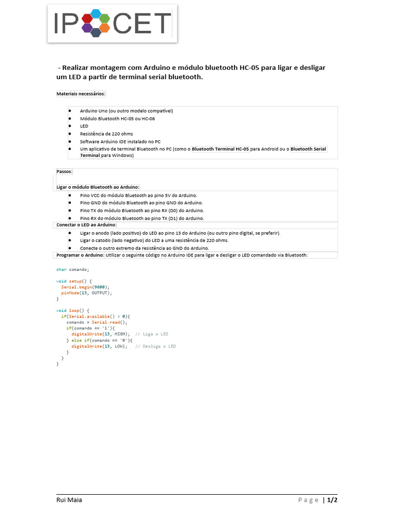 Realizar Montagem Com Arduino e Módulo Bluetooth HC | PDF | Arduino ... Realizar Montagem Com Arduino e Módulo Bluetooth HC | PDF | Arduino ...