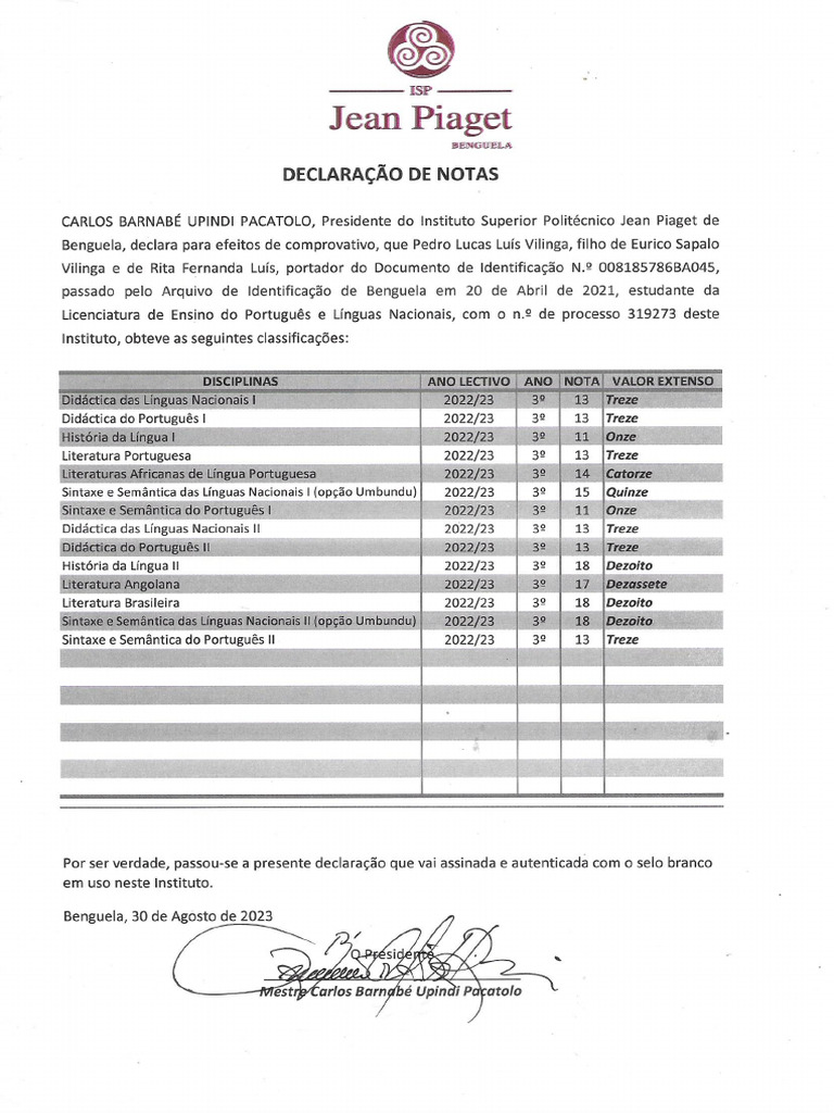 Declaração de Nota | PDF
