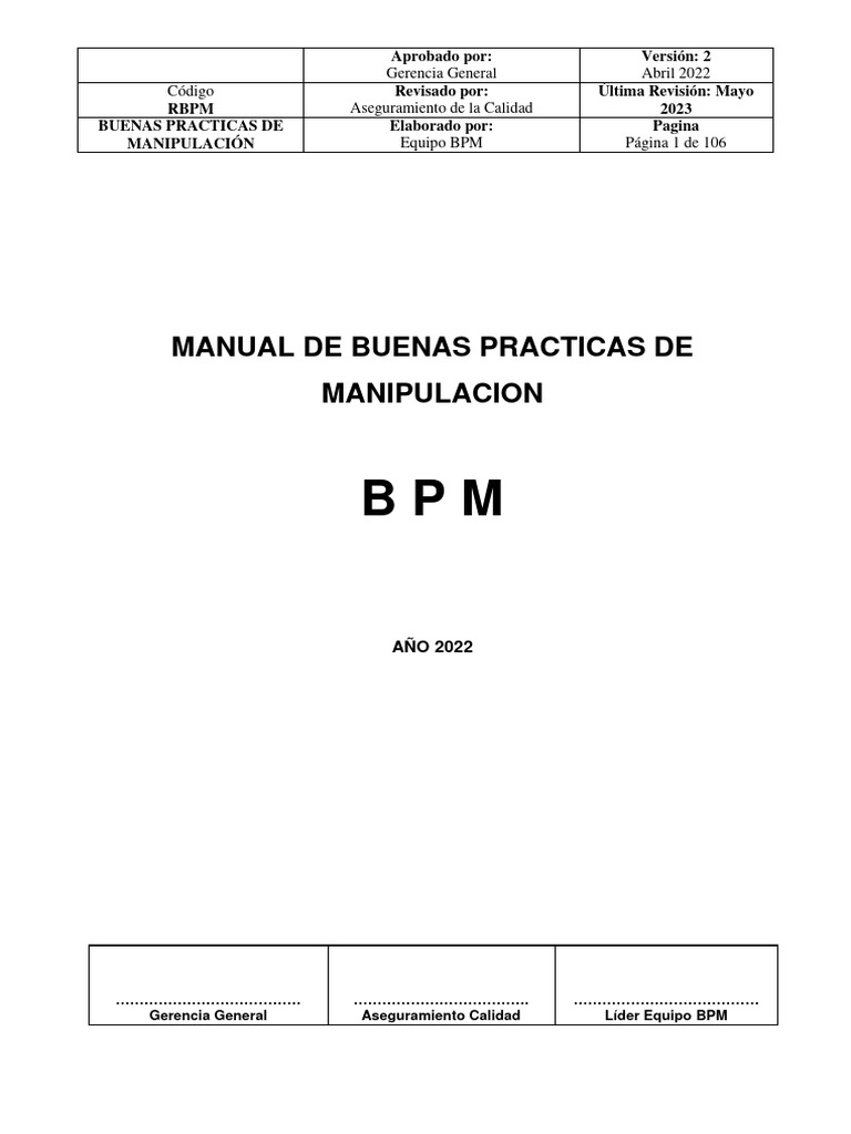 Manual de Buenas Practicas de Manipulacion Bpm | PDF | Análisis de Riesgo y Puntos Críticos de ...