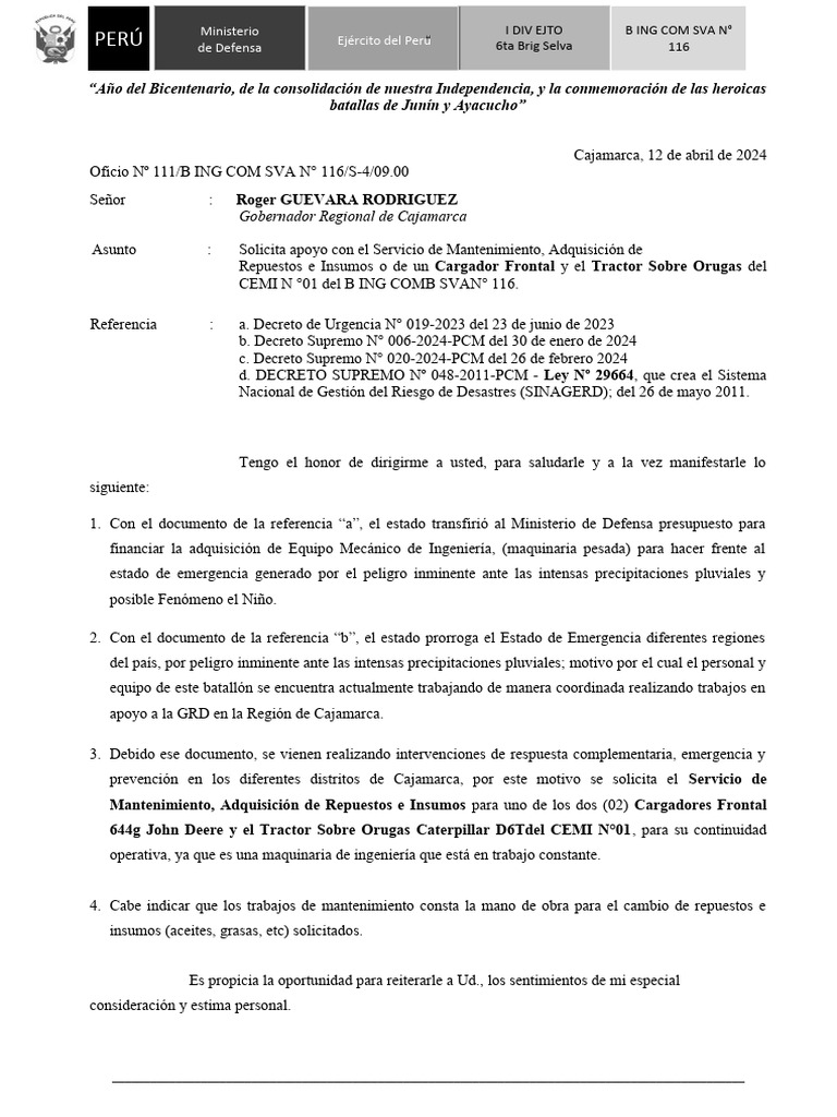 Oficio 111 Cargador y Tractor | PDF