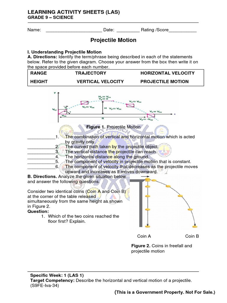 q4 g9 Science Las1 Marikina RTP | PDF | Euclidean Vector | Projectiles