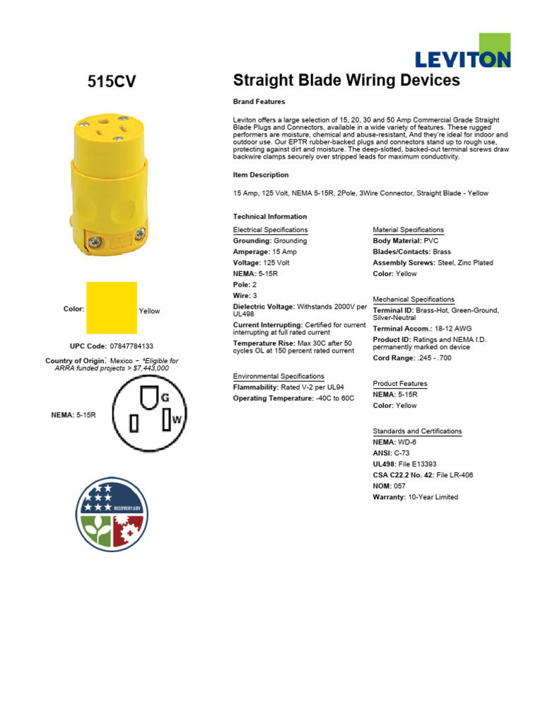 Conector Leviton - Hembra | PDF | Electrical Connector | Electric Power