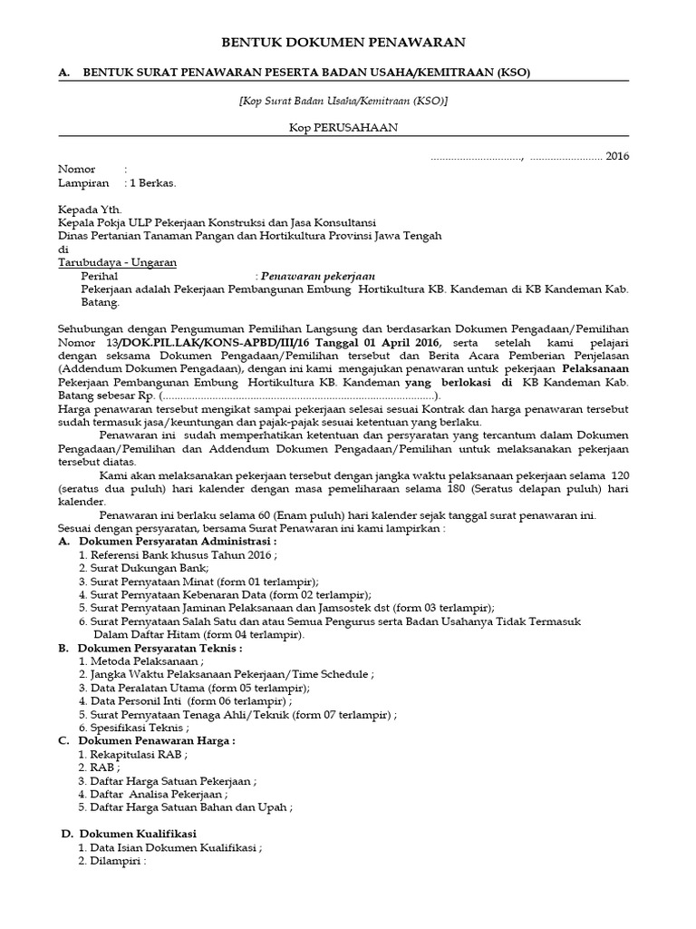 Form Surat Penawaran KB. Kandeman | PDF