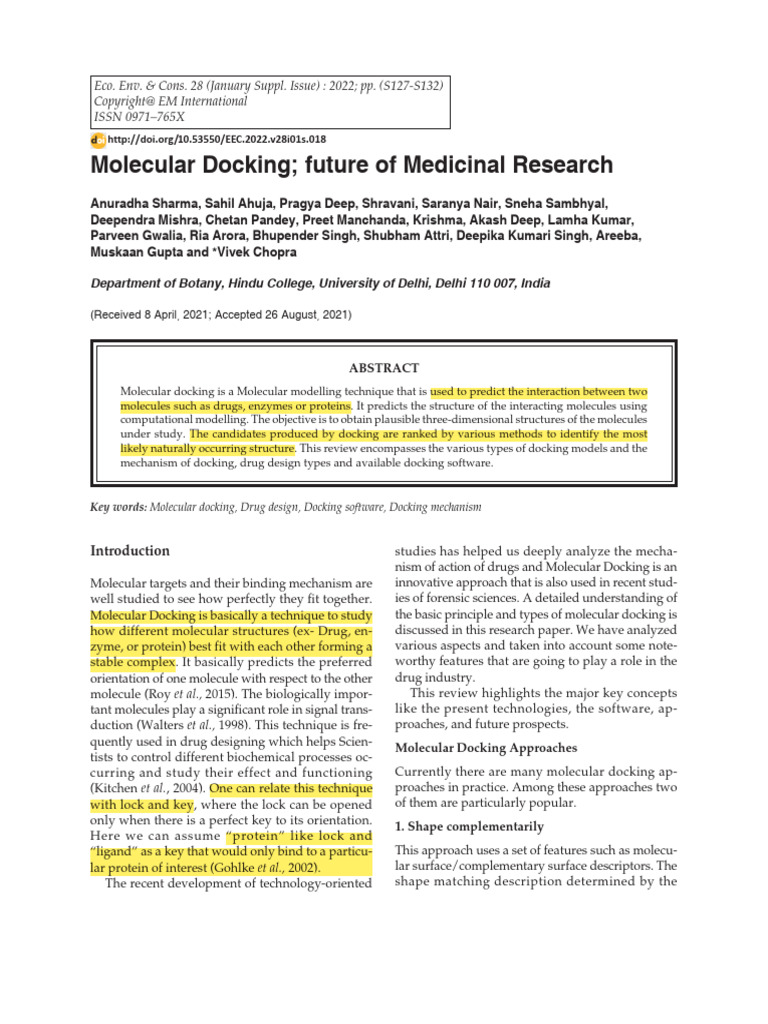 Molecular Docking Industry | PDF | Docking (Molecular) | Chemistry