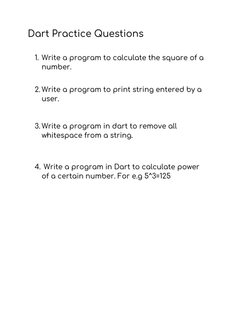 Dart Practice Questions | PDF