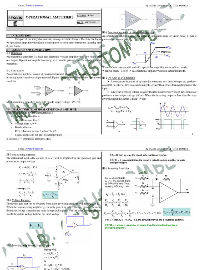 Operational Amplifier Lesson | PDF | Operational Amplifier | Amplifier