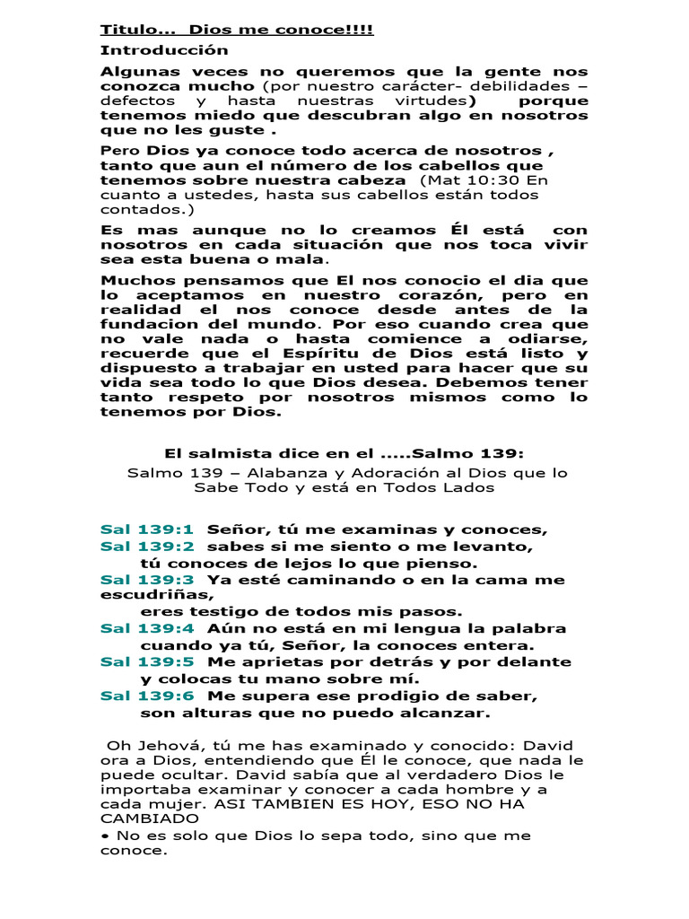 Dios Nos Conoce y Nos Acompaña | PDF | Oración | Salmos