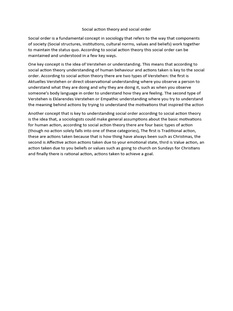 Social Action Theory and Social Order | PDF | Science & Mathematics