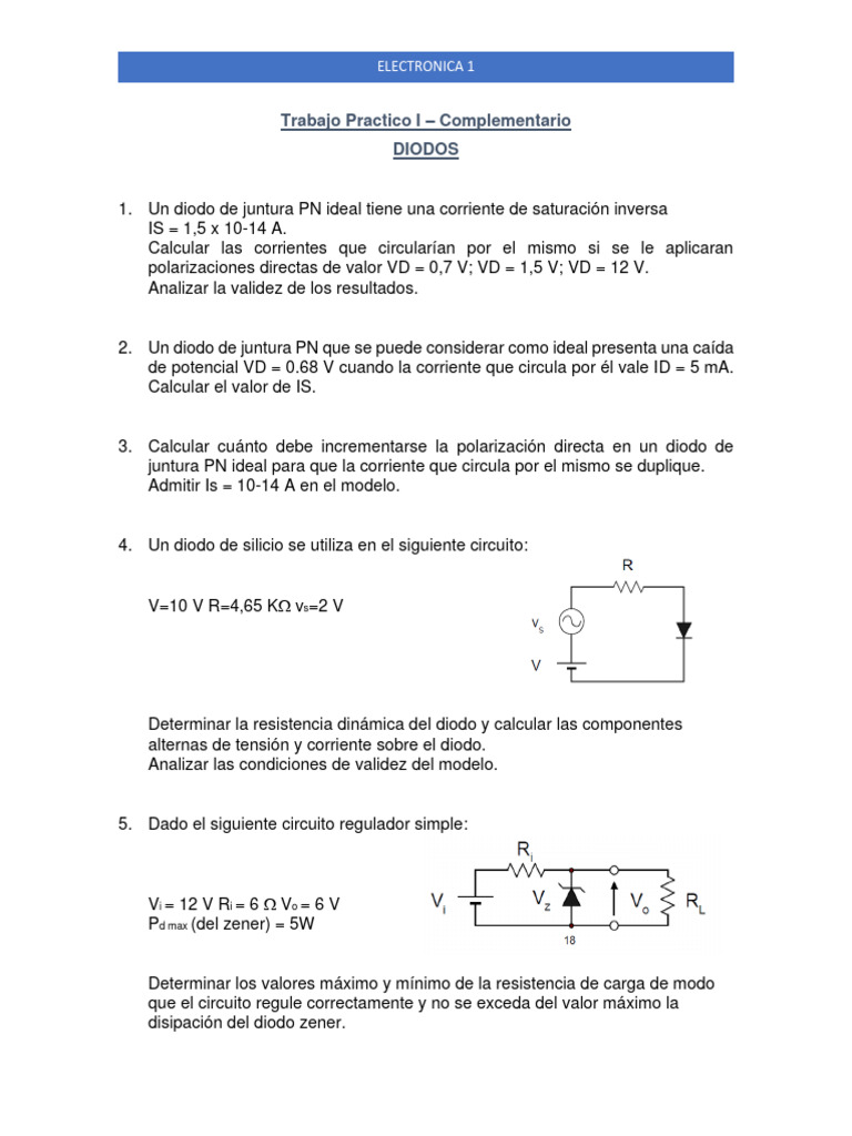 ELECTRONICA-1---Trabajo-Practico-1---Diodos | PDF | Diodo | Resistencia ...