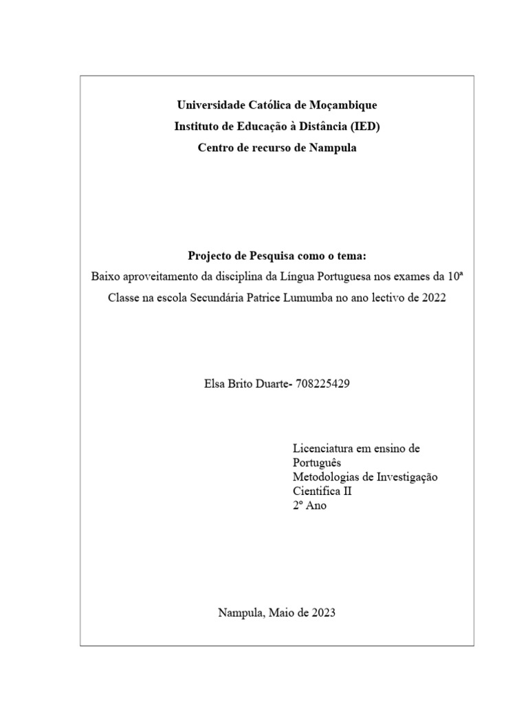 MIC II - Elsa Brito Duarte | PDF | Aprendizado | Pedagogia