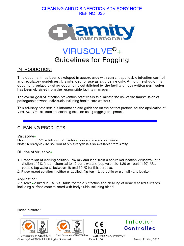 Virusolve - Guidelines For Fogging EN | PDF | Allergy | Personal ...