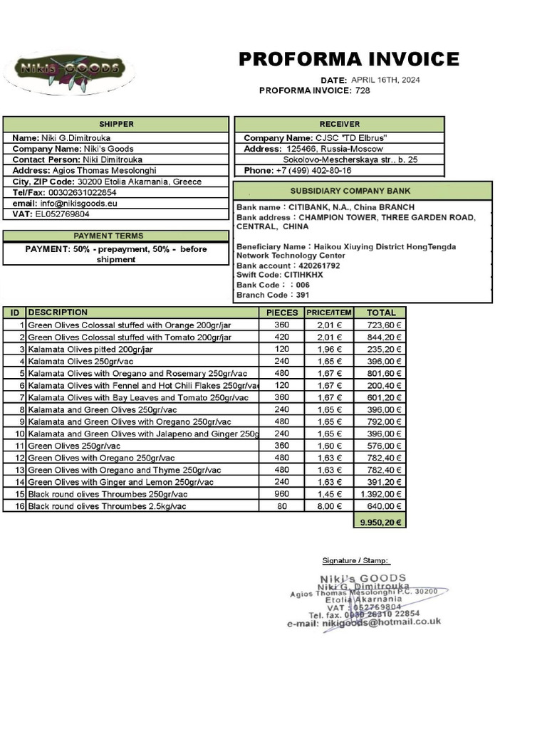 FINAL proforma-invoice No728-Elbrus 2 | PDF