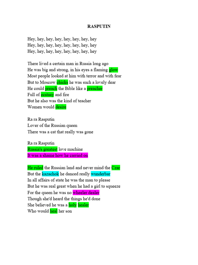 Rasputín Lyric | PDF