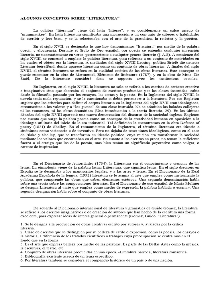 Evolución del Concepto de Literatura | PDF | Novelas
