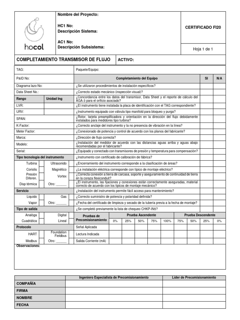 FI20 COMPLETAMIENTO TRANSMISOR DE FLUJO Ok | PDF | Turbina | Ingenieria ...