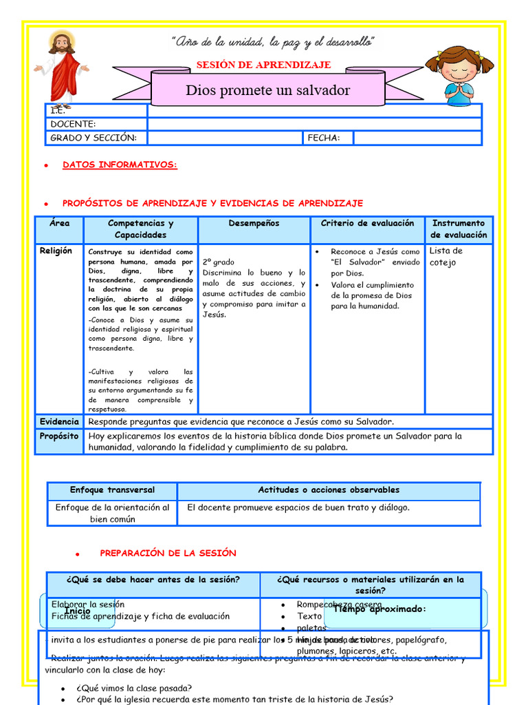 2º E2 s2 Sesion d2 Religion Dios Promete Salvador | PDF | Evaluación | Dios