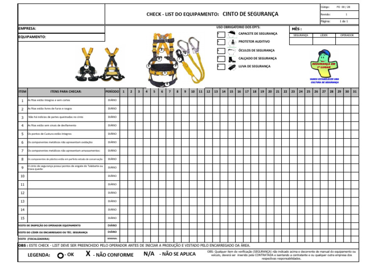 Check List de Cinto de Segurança | PDF