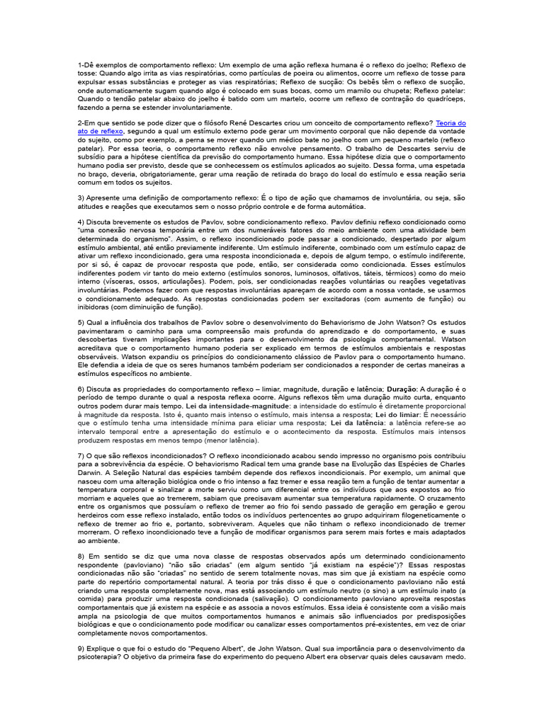 Prova 1 | PDF | Comportamento | Behaviorismo