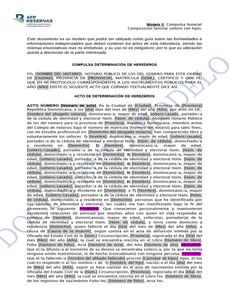 Modelo de Compulsa Notarial para Herederos | PDF